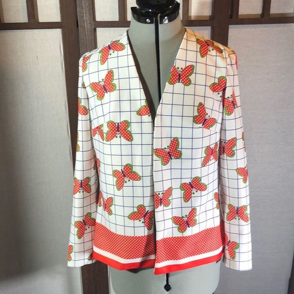 Jackets & Coats | Vintage Mary Dobbs Butterfly Print Cardiganjacket Red ...